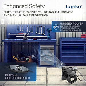 Lasko U12104 High Velocity Pro Pivoting Utility Fan for Cooling, Ventilating, Exhausting and Drying at Home, Job Site and Work Shop, Black 12104 12.2 x 9.6 x 12.3 inches