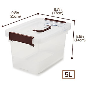 EZOWare 4.6 Quart Plastic Storage Basket Container with Latching Lid, Set of 6 Clear Stackable Tote Organizer Latch Bin Box with Handles for Home, Office, School and more - 11 x 7.7 x 5.5 inch