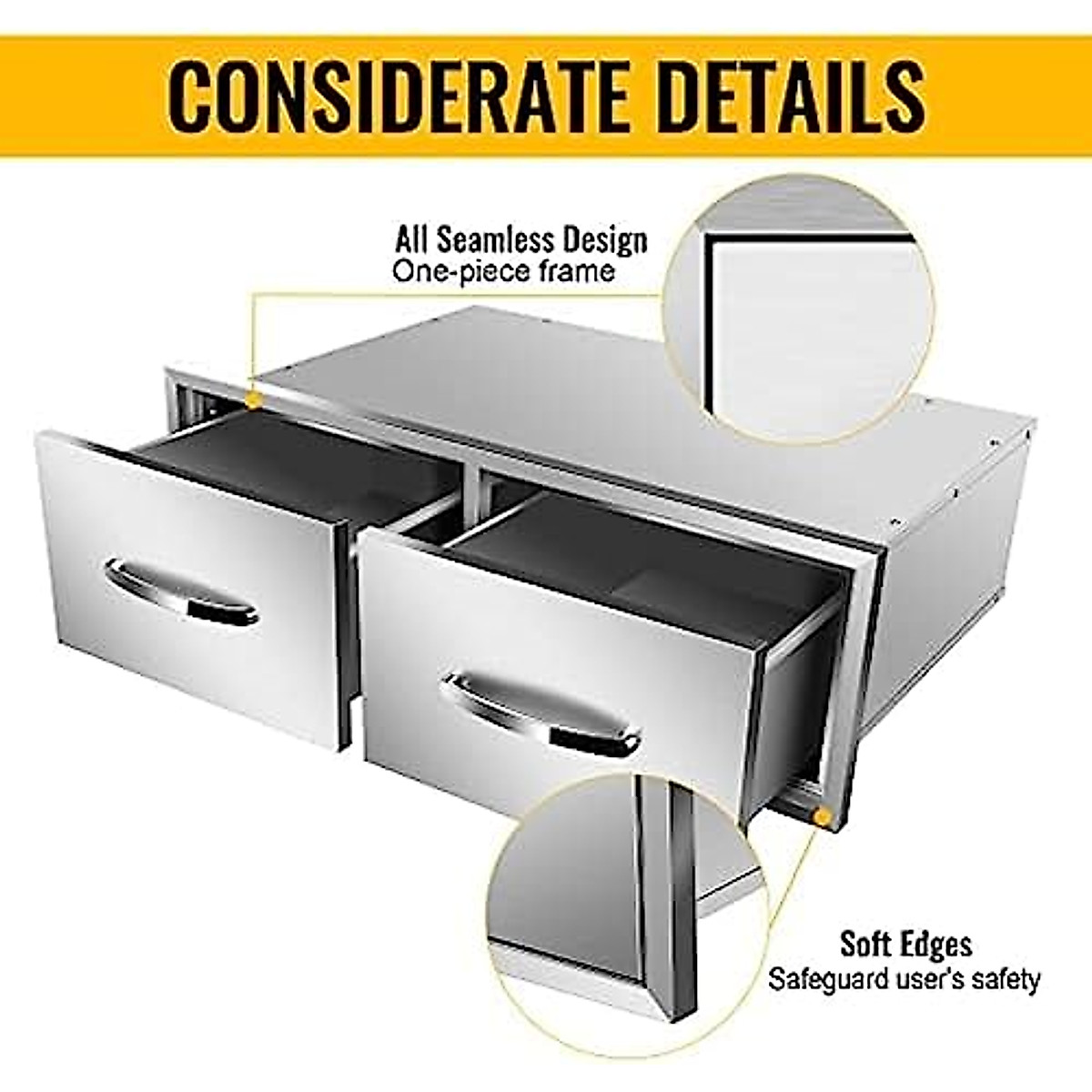 Outdoor Kitchen Stainless Steel Triple Access BBQ Drawers with Chrome Handle,30Wx20Dx10H