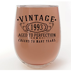 Spotted Dog Company Vintage 1993 Print 17oz Stemless Wine Glass - 32nd Birthday Gifts for Women - Cheers to 32 years old - 32nd decorations for Her - Best Wine Lover Gift Ideas Friend - Sister 2.0