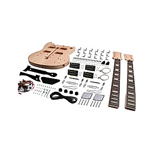 Fistrock DIY Electric Guitar Kit Double Neck Guitar Kits Beginner Kits 12 String Right Handed with Mahogany Body Mahogany Neck Rosewood Fingerboard Chrome Hardware Build Your Own Guitar.