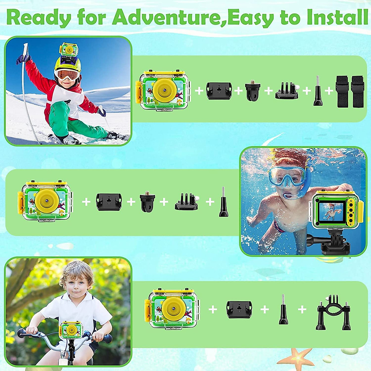 AILEHO Kids Camera - Underwater Camera for Kids Girls Boys, Waterproof Digital Camera, Toddler Toys Kids Selfie Video Camera Recorder for Birthday for Girls Boys Age 3-12 (Green)