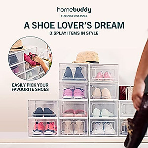 HomeBuddy Shoe Organizer for Closet - 12 Pack Shoe Boxes Clear Plastic Stackable Bins, Clear Shoe Boxes Stackable with Lids, Sneakers Storage Case, Zapateras Organizer for Shoes, Closet Shoe Organizer