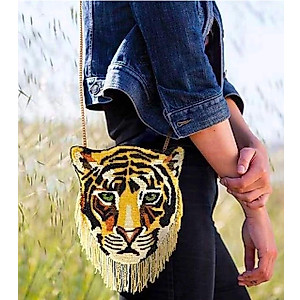 Mary Frances Accessories – Crossbody Handbag – Rajah Tiger Beaded Purse for Women – 8 in. x 0.5 in. x 8 in