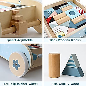 PairPear Baby Walker with Breaks,Toddler Wooden Push Walker Toys,Baby Block Walkers for 1 Year Old and Up Boys and Girls Gift.