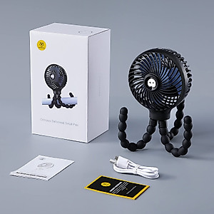 SMARTDEVIL Stroller Fan, 3000mAh Portable Clip on Stroller Fan for Baby, 3 Speed Battery Operated Personal Desk Fan with Flexible Tripod, Mini Handheld Fan for Car Seat, Treadmill, Camping (Black)