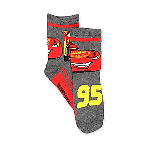 Disney Cars 3 Boys Toddler 5 pack Crew Socks (Shoe: 7-10 (Sock: 4-6), Grey/Multi Crew)