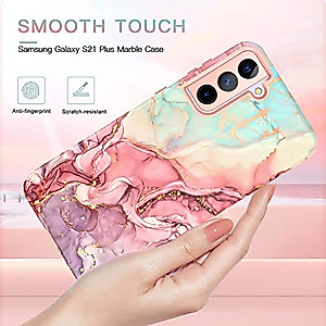 Galaxy S21 Plus Case: Marble Pattern 3-in-1 Heavy Duty Shockproof with Rugged Hard PC & Soft Silicone, Rose Gold