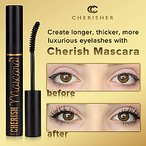 Lengtening Hypoallergenic Cherish Mascara With Vitamin E | Premium Deep Black Color Gluten Free Volumizing Eye Mascara With Vitamins Makes Perfect Natural Bold Eyelashes And Care Your Sensitive Eyes