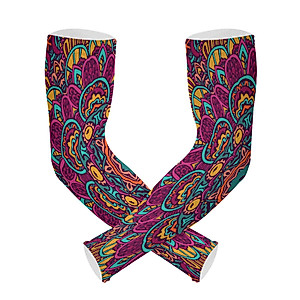 Dussdil Bohemian Gardening Arm Sleeves Mexican Ethnic Tribal Farm UV Sun Protection Cooling Arm Sleeves for Garden Farm Women Men with Thumb Hole