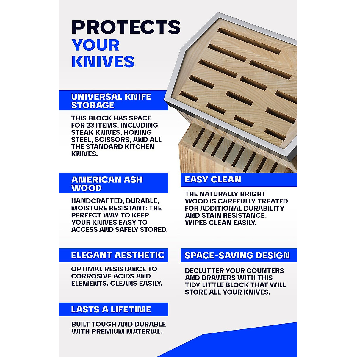 DALSTRONG Universal Knife Block - 23 Slots - Premium American Ash Wood - Aluminum Alloy Rim Kitchen Set - Lion Head Logo Badge - Premium Craftsmanship Knife Set - Angled For Ergonomics - Cleans Easily