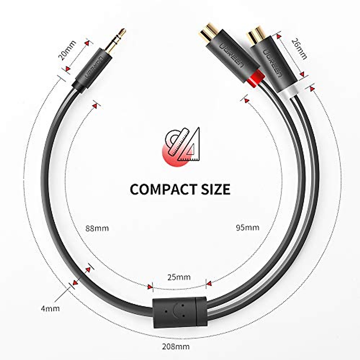 UGREEN 3.5mm Male to 2 RCA Female Jack Stereo Audio Cable Y Adapter Gold Plated Red and White to Headphone Cord Compatible with iPhone iPod iPad MP3 TV DVD Player DJ Controller Mixer Speaker, 0.8 Feet