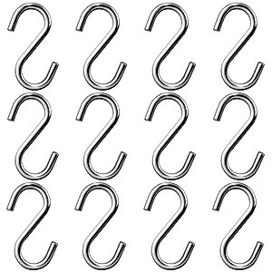 Dreecy 12 Pack Stainless Steel Heavy Duty S Hooks for Hanging, 2 Inch Small S Hooks,Thick S Hooks for Hanging Hammocks Plants Chain Hardware Bird Feeders Garden Tools Pots Pans