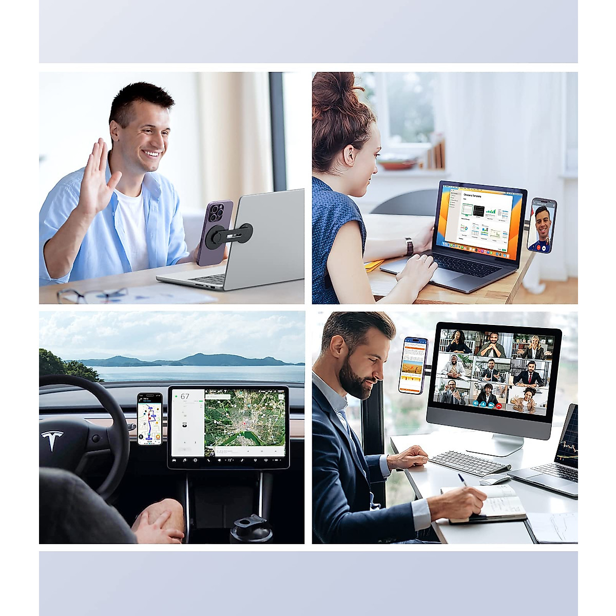 MoKo Magnetic Phone Holder for Laptop, 90° Adjustable Desktop Monitor Laptop Phone Side Mount fits iPhone 14/13/12 Series, Slim Portable Foldable Computer Monitor Expansion Bracket for Mobile Phone