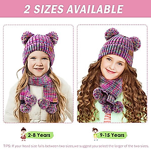 SENPUKI Kids Winter Hat Gloves Scarf Set, Girls Toddler Children Beanie with Pom Knit Neck Warmer Gaiter Mittens Fleece Lined Set