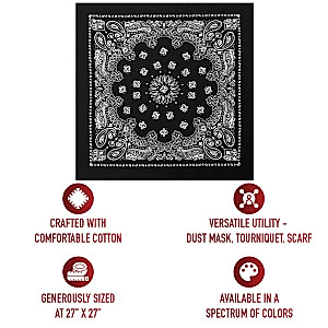 Rothco Trainmen Paisley Bandana – Extra-Large - 27" X 27" - Black