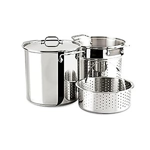 All-Clad Gourmet Accessories Stainless Steel Multi-Pot with Perforated, Steamer Insert, & Lid, 12 Quart, Silver
