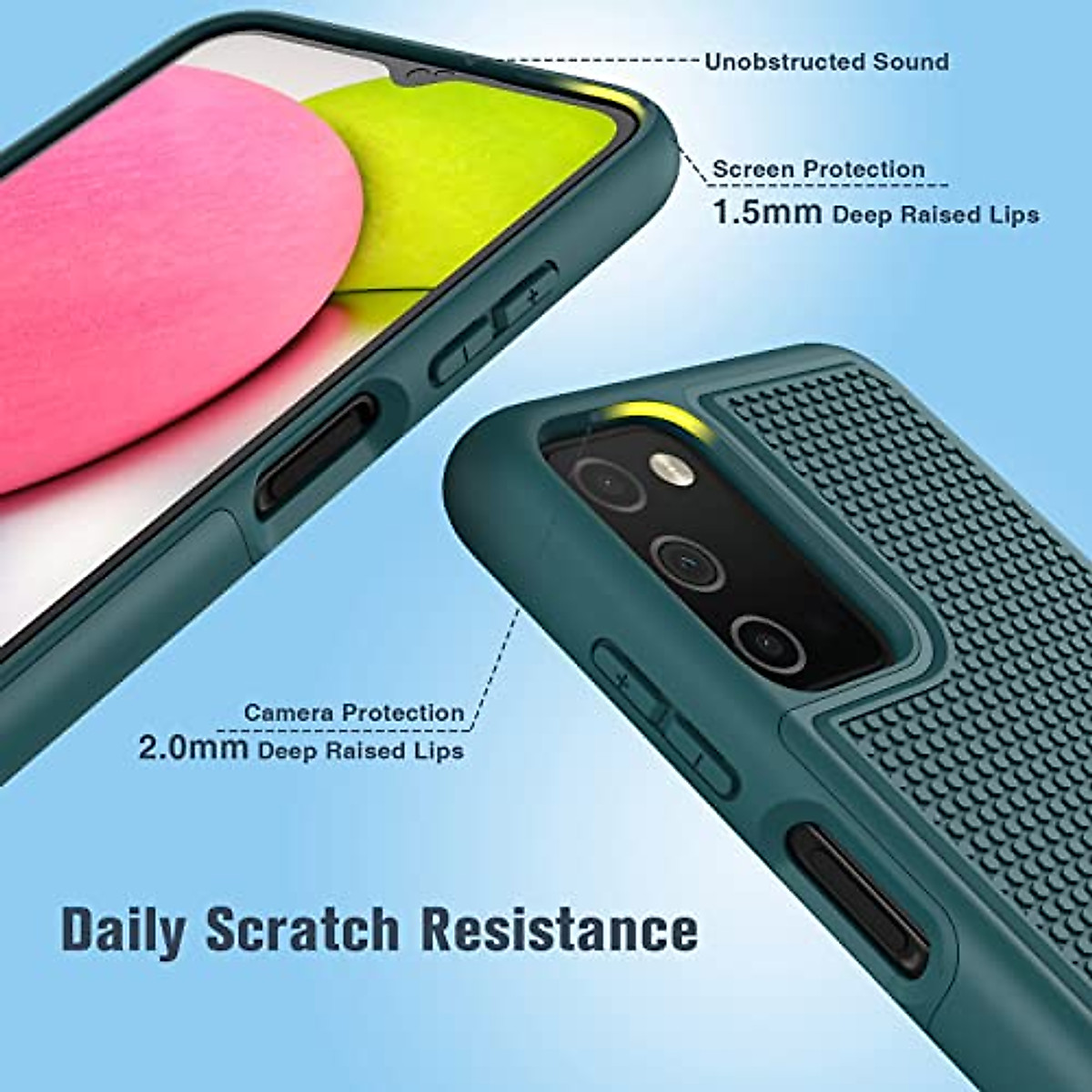 BNIUT for Samsung Galaxy A03s Case Shockproof: Dual Layer Protective Heavy Duty Cell Phone Cover Rugged with Non Slip Textured Back - Military Protection Bumper Tough - 6.5inch (Dark Green)