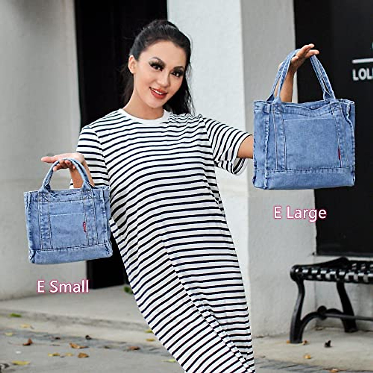 AOCINA Denim Purse Jean Travel Tote Bags for Women Beach Bag Denim Purses and Handbags for Teen Girls Women (Small E-Light Blue)