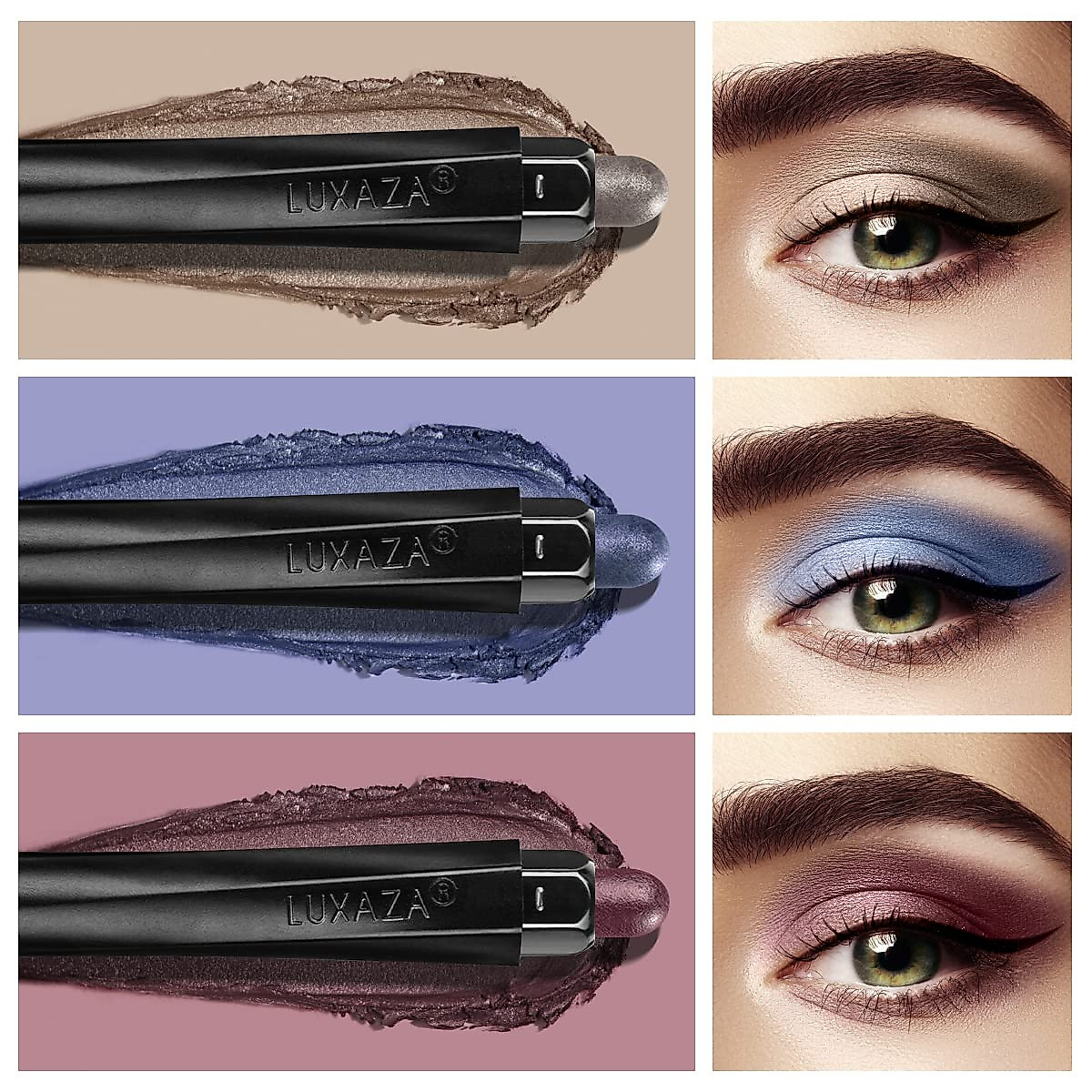LUXAZA 3PCS Cream Eyeshadow Stick Sets,Neutral Metallic Makeup Pencil For Eyes,Eye Brightener Stick Highlighter Makeup,Waterproof & Long Lasting Eye Shadow Stick And Eyeliner Pen Set
