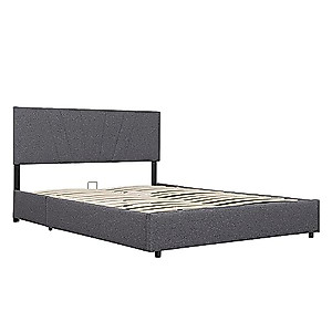 HAUSHECK Upholstered Platform Bed Full Size - Bed Frame with Headboard & Hydraulic Storage System, Wooden Slats Support Mattress Foundation, Modern Linen Fabric Bed Frames No Box Spring Needed