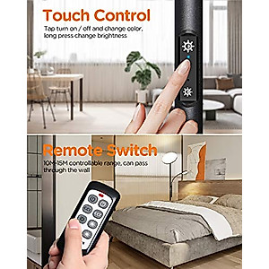 tomons Dimmable Floor Lamp, Bright Tall Mother-Daughter Light Torchiere Sky LED Torchiere with Remote Controller, Stepless Dimming, 3 Color Temperatures, Modern Industrial Living Room, Bedroom - Black