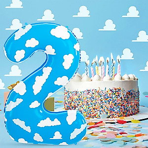 Toy Cartoon Story Balloons Toy Cartoon Story Birthday Party Supplies Decorations Gaint 40 Inch Mylar Foil Blue Sky Cloud Number 2 Balloons for Garland Arch Kit Kids 2nd Baby Shower Farm Party Favor(2)