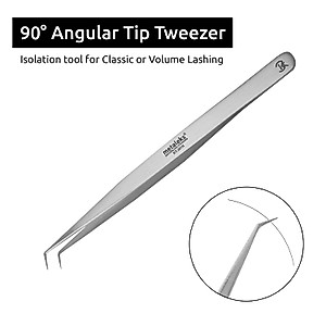 Professional Tweezers for Eyelash Extension Hand Crafted Japanese Stainless Steel Matt Finish (14cm 90° Angular Tip)