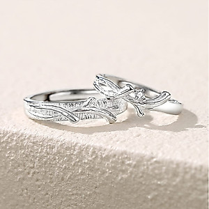 MIKAMU Couple Rings 925 Sterling Silver Adjustable Open Rings Engagement Pair Rings Rings for Men Rings for Women Wedding Promise Engagement Anniversary Ring ((Rings for Women) 1 pcs)