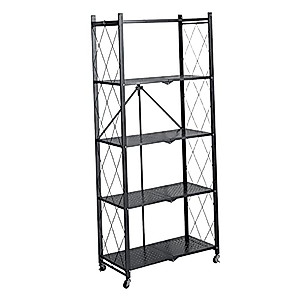 Colcolo Foldable Bookshelf Book Shelves Storage Shelves Rolling Storage Organizer for Home , Five Tier Black