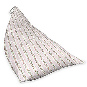 Lunarable Floral Lounger Chair Bag, English Flower Pattern with Stripes Romantic Spring Garden Theme Feminine, High Capacity Storage with Handle Container, Lounger Size, Pale Pink Green White