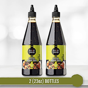 Best of Thailand Sesame Teriyaki Soy Sauce Lite | 2 Bottles of 23.63oz Low-Sodium Authentic Asian-Brewed Marinade, Glaze, Salad Dressing & Dipping Sauce, Whole Sesame Seeds | No MSG, 85% Less Sodium
