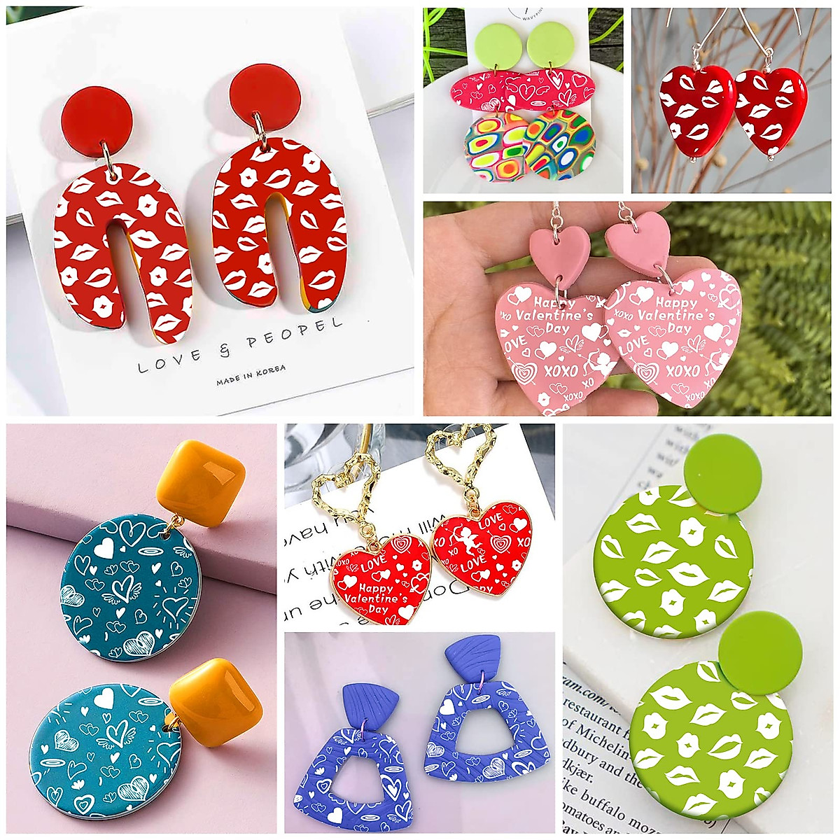 Juome Valentine's Day Silk Screen Stencils for Polymer Clay, 3Pcs Reusable Silk Screens Printing Kit for Polymer Clay Cutters, Polymer Clay Tools for Earring Jewelry Making