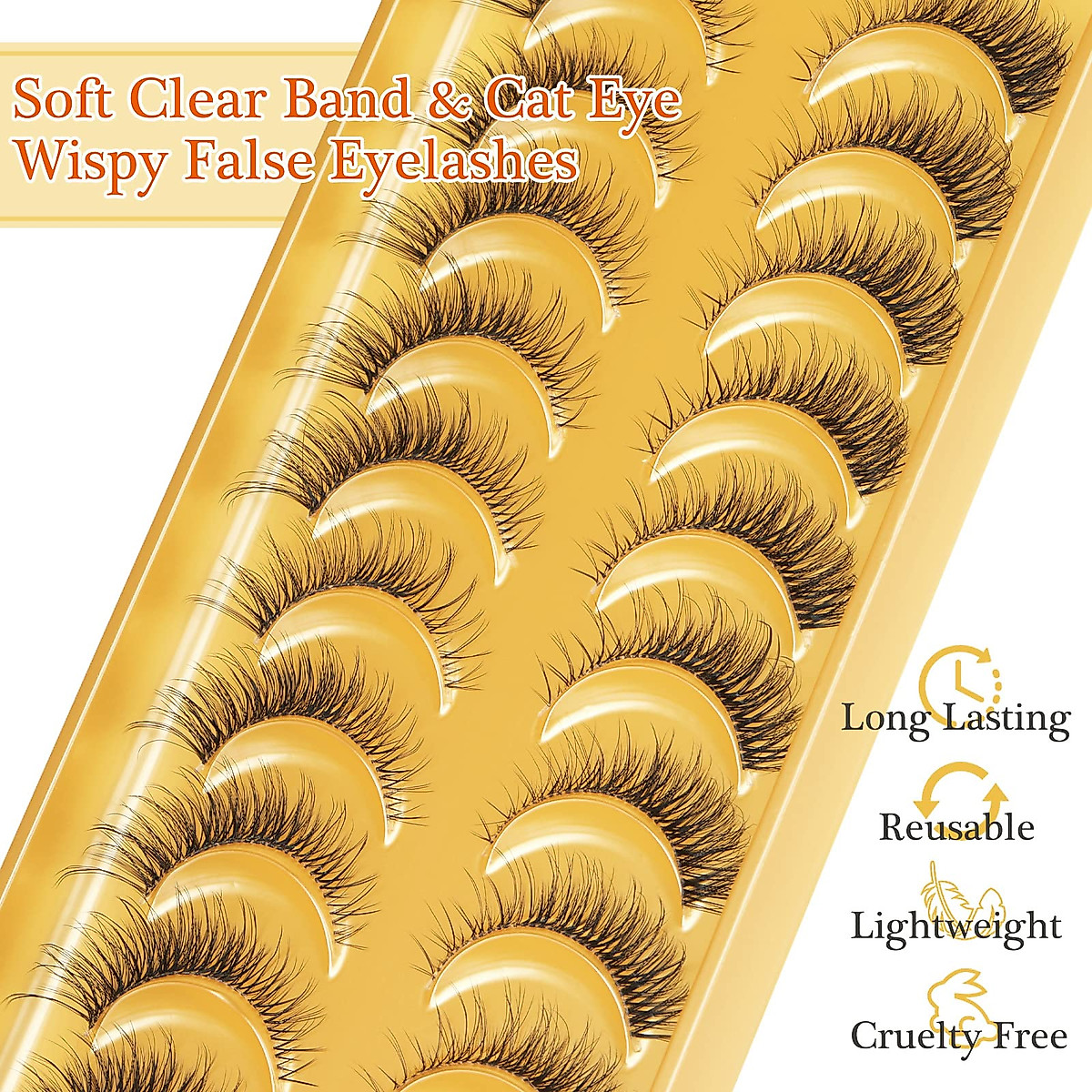 False Eyelashes Natural Wispy Lashes Cat Eye zanlufly Clear Band 3D Lashes that Look Like Extensions Soft Handmade Fake Eyelashes Lashes Pack