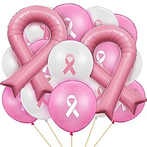 40 Pieces Breast Cancer Pink Ribbon Balloons Breast Cancer Awareness Balloons Pink Breast Cancer Balloon Pink Ribbon Balloon Pink Ribbon Latex Balloon for Breast Cancer Awareness Fundraisers