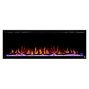 Touchstone Sideline Elite Smart 60” WiFi-Enabled Electric Fireplace - in-Wall Recessed - 60 Color Combinations - 1500/750 Watt Heater (68-88°F Thermostat) - Black - Log, Crystals & Driftwood - 80037