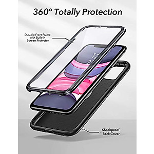 YOUMAKER Metallic Designed for iPhone 11 Case, Full Body Rugged with Built-in Screen Protector Heavy Duty Protection Slim Fit Shockproof Cover for iPhone 11 Case 6.1 Inch-Black