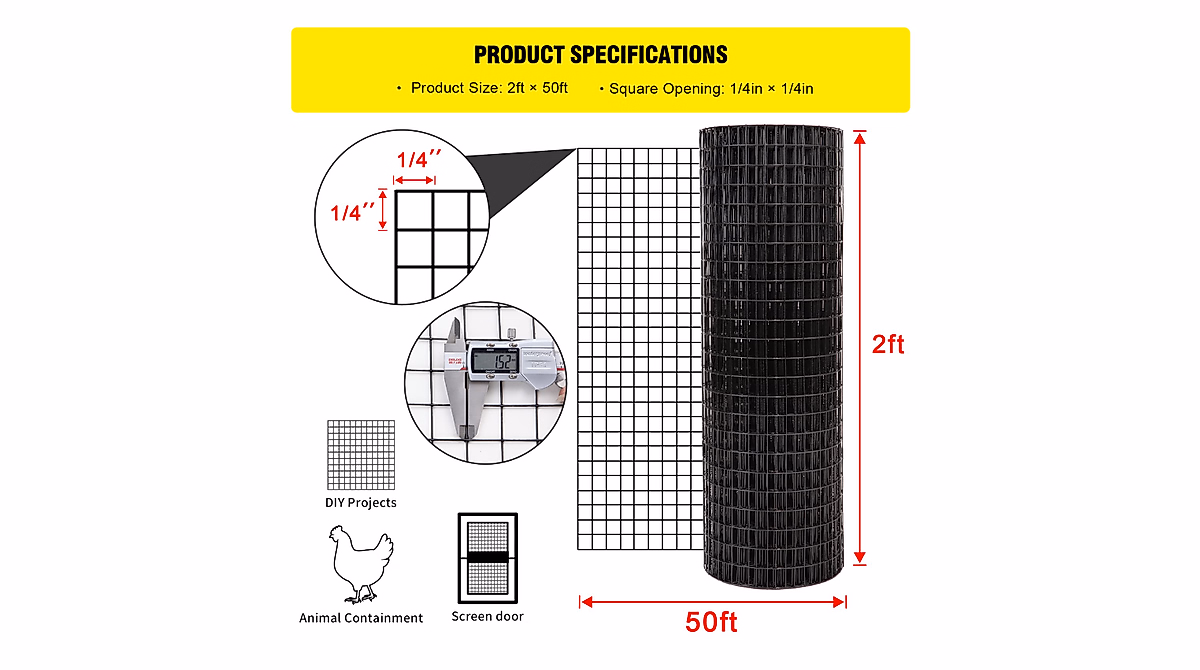 forimo 24'' x 50' 1/4inch Hardware Cloth 19 Gauge Black Vinyl Coated ...