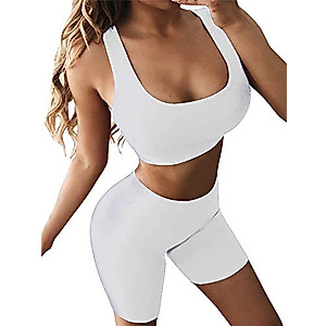 GOBLES Women's Sexy Bodycon Tank Crop Top Shorts Sets Club 2 Piece Outfits White