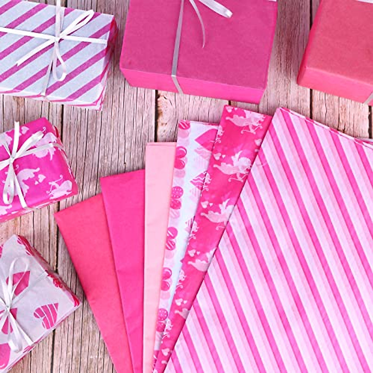 Kavoc 60 Sheets Huge Size Valentines Day Tissue Bulk, 20 x 30 inch Hot Pink Rose Red Love Heart Cupid Tissue Paper for Gift Wrapping, Gift Bags, Valentine's Day, Mother Plot, Birthday Party