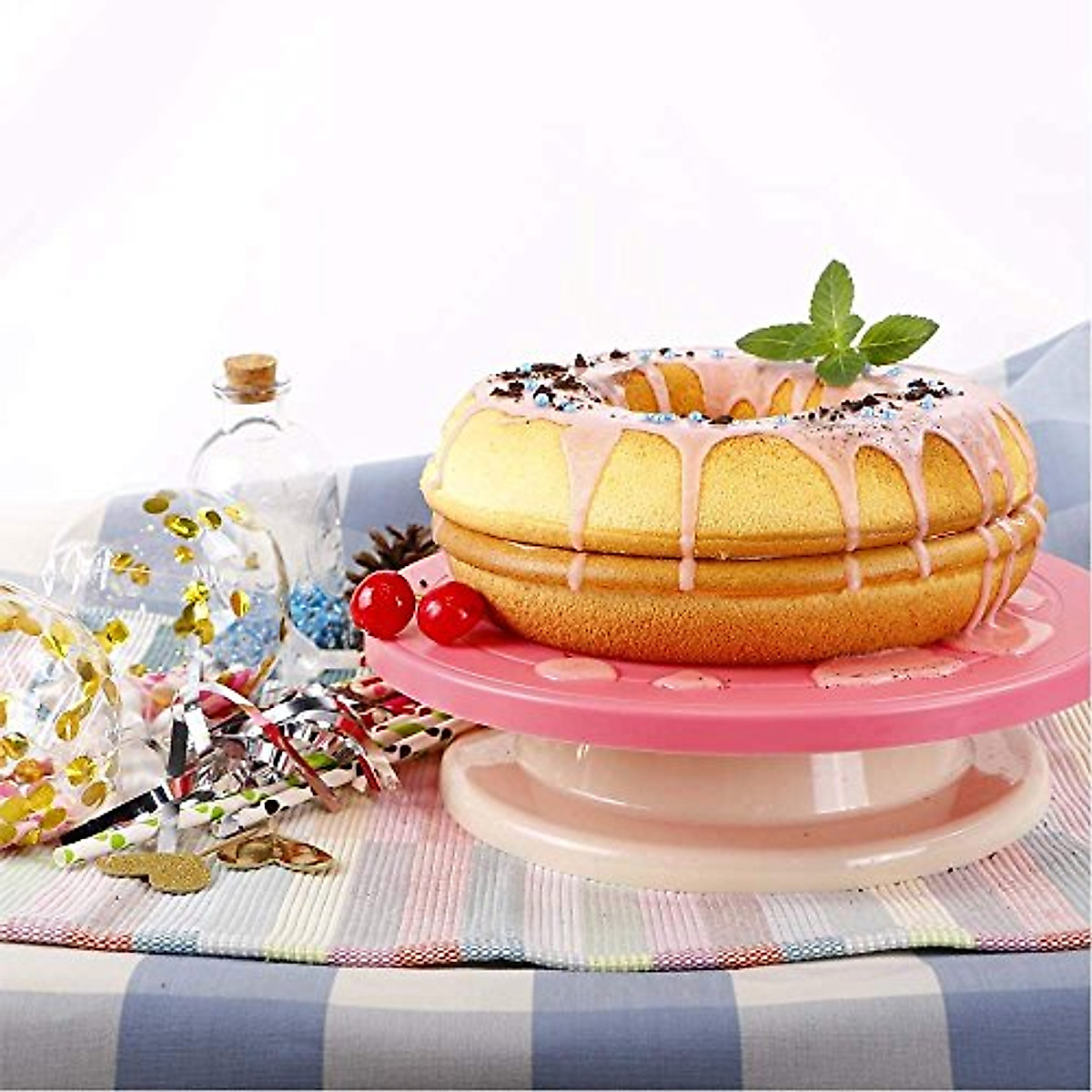 Webake Cake Turntable 11 Inch Rotating Cake Stand, Spinning Cake Decorating Stand with Non-Slip Rubber Band