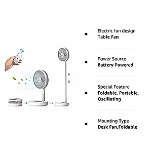CooCoCo 10" Foldable Portable Fan, 7200mAh Battery Operated Rechargeable Fan, Height Adjustable Oscillating Fan with Remote Control Standing Fan for Bedroom,Cordless Quiet Travel Fan, Home, Office