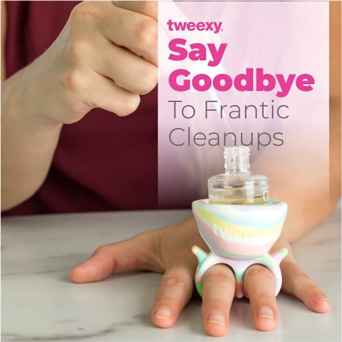 tweexy Wearable Nail Polish Holder Ring - Nail Polish Bottle Holder for Easy Application | Perfect for Fingernail Painting, Manicure & Pedicure | Nail Polish Accessories (Unicorn)