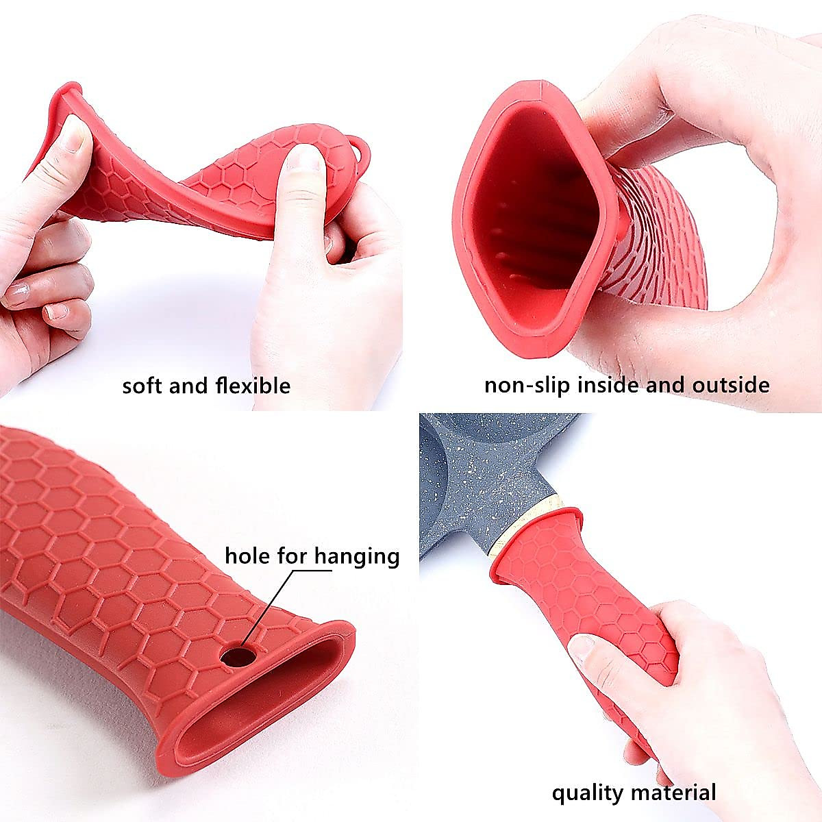 6 Pieces Silicone Heat Resistant Handle Covers Hot Pot Pan Grip Sleeves Non-Slip Pot Skillet Holder Washable Silicone Cover for Home Kitchen Cooking Accessories