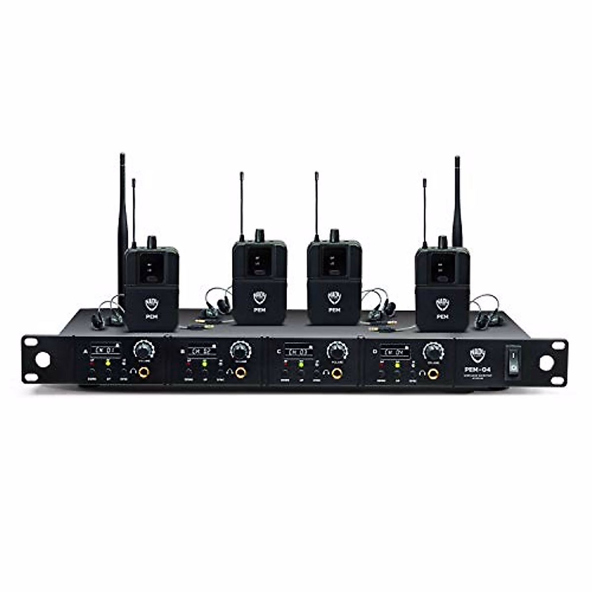 Nady PEM-04 UHF 16-Channel Wireless Professional in-Ear Monitor System with EB-6 Earbud Headphones