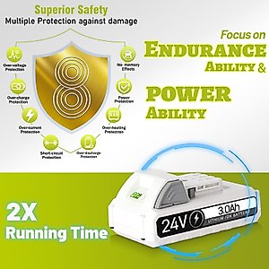 TenHutt 【Upgrade】 24V 3.0Ah Replacement Battery for Snow Joe, Sun Joe, Power Joe, Aqua Joe 24V iON+ Tools 24BAT-LTX 24VBAT-LTW 24VBAT-LTE 24VBAT-LT 24VBAT 24VBAT-XR Lithium Ion Power Tool Battery