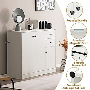 LOKO Modern White Buffet Cabinet, Kitchen Storage Cabinet with 2 Drawers, 3-Door Cabinets & Adjustable Shelf, Pantry Cupboard Sideboard for Varied Scenes, 42 x 13.5 x 33.5 inches