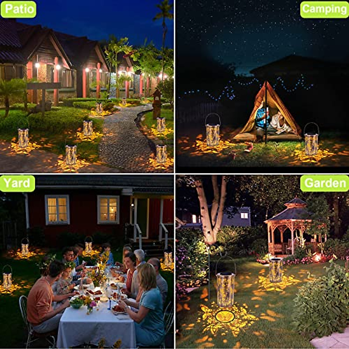 Outdoor Solar Lanterns, 2 Pack Retro Butterfly Hanging Lights Metal Outdoor Lantern Waterproof Decor Garden Lights for Patio, Pathway, Tree, Porch