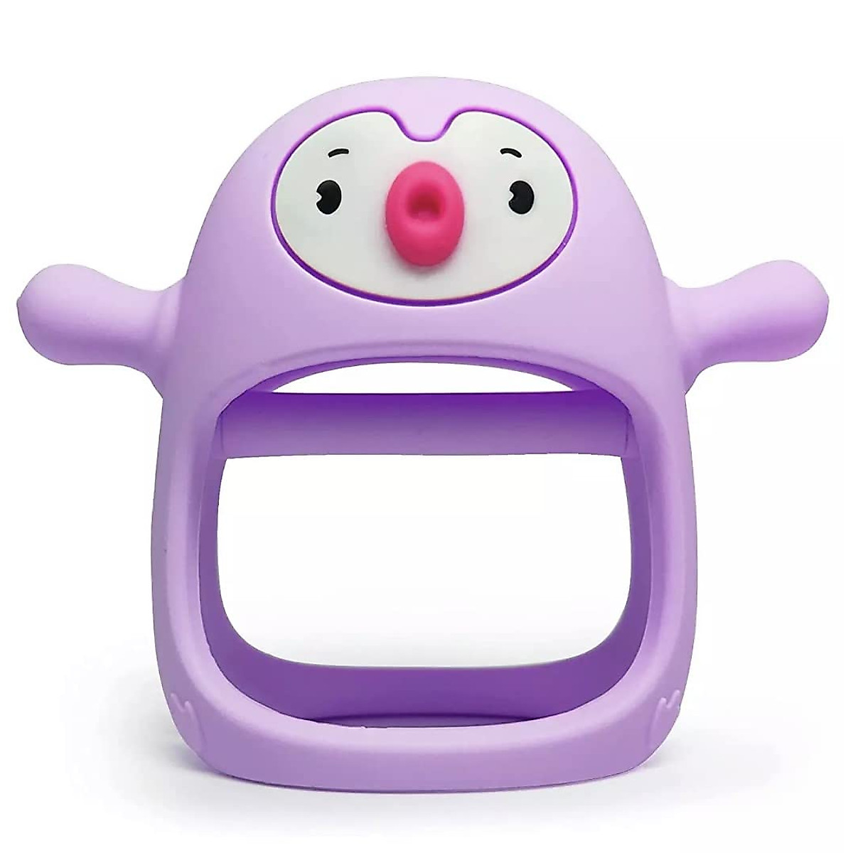 Wearable Penguin Teether, Never Drop Silicone Baby Teething Toy for Infants, Chew Toys for Sucking Needs, Hand Pacifier for Breast Feeding Babies, Car Seat Toy for New Born (Purple)