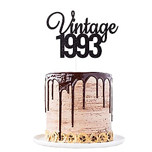 Gexolenu Vintage 1993, 1 PCS Black Glitter Double-sided Happy 30th Cake Topper, Number 30 Birthday Party Supplies, Vintage 30 Decorations for Cake, 30 Party Decorations